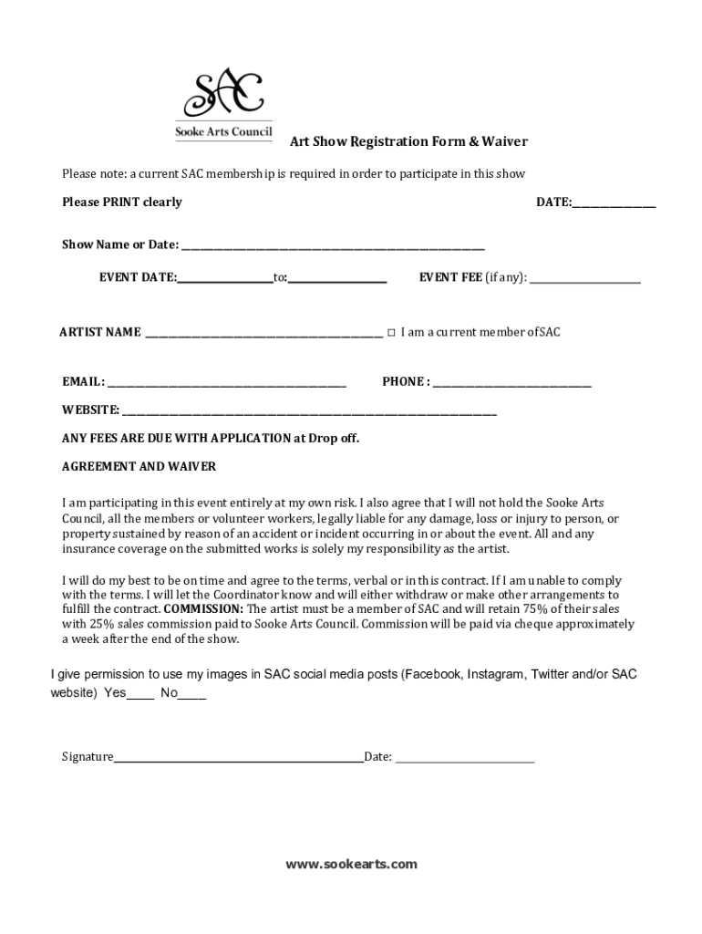 Fillable Online Art Gallery Application Form Template Fax Email Print ...