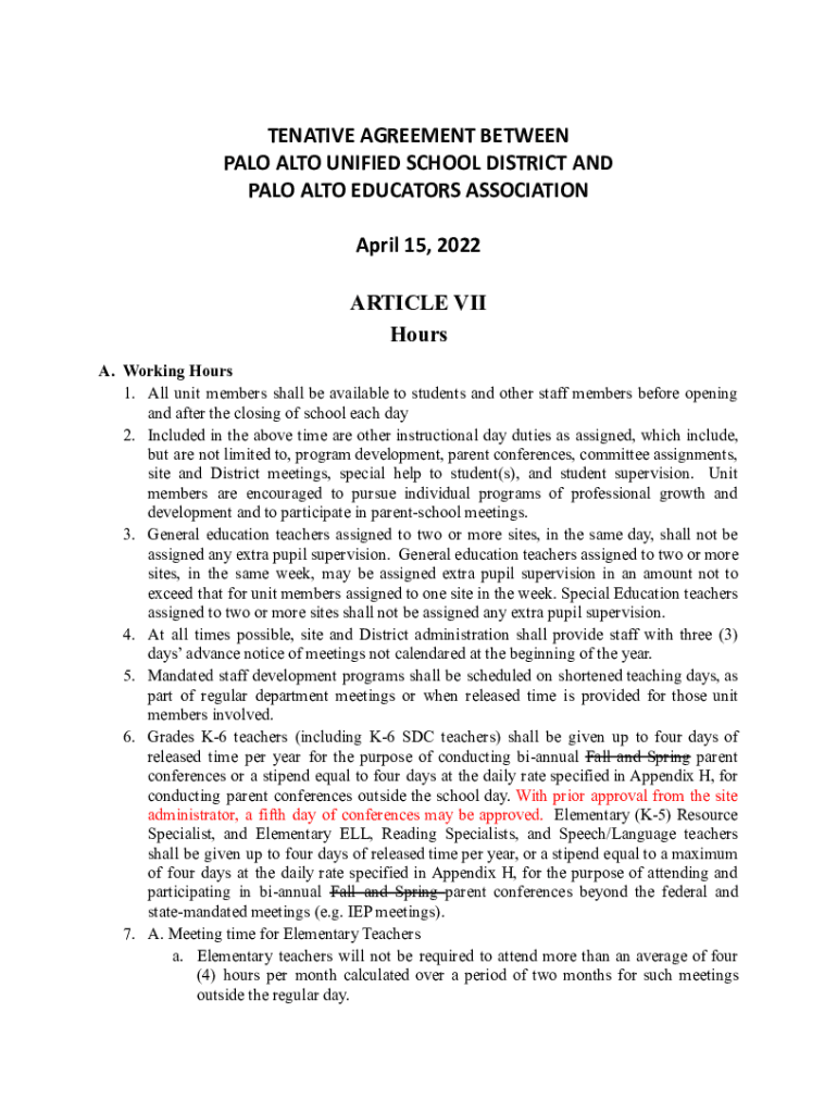 Fillable Online tentative agreement between palo alto unified school ... Fax Email Print - pdfFiller