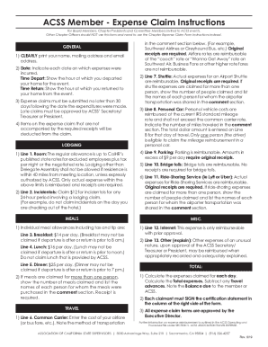 Fillable Online ACSS Member - Expense Claim Instructions Fax Email ...