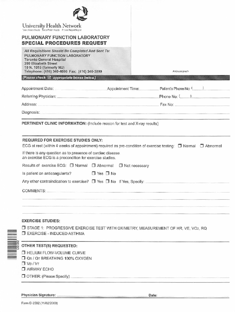 Fillable Online Pulmonary Function Lab - Special Procedures Request ...