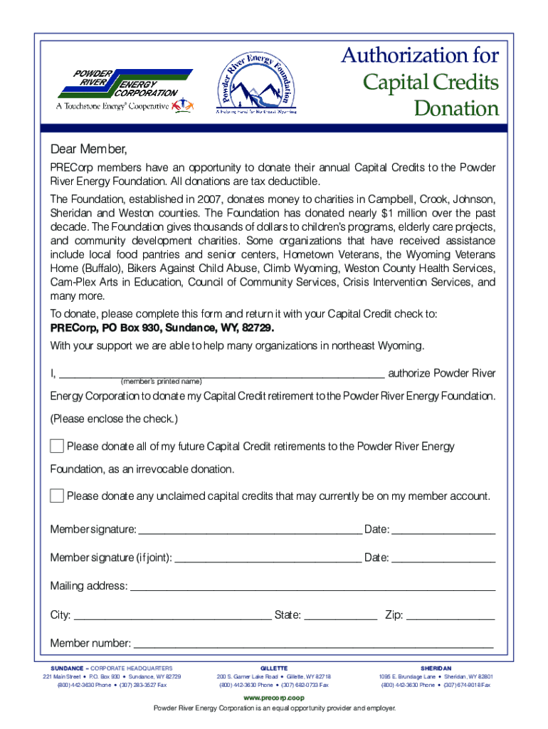 Fillable Online Authorization for Capital Credits Donation Fax Email ...