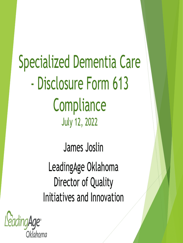 Fillable Online Specialized Dementia Care - Disclosure Form 613 ...