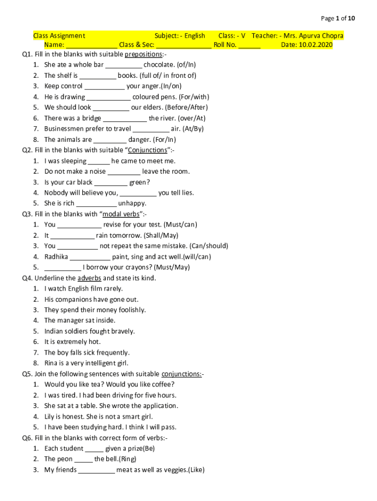 Fillable Online Class Assignment Fax Email Print - pdfFiller