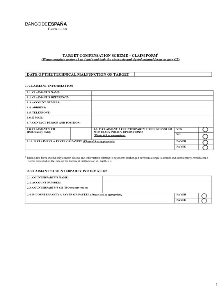 Fillable Online TARGET COMPENSATION SCHEME . CLAIM FORM Fax Email Print ...