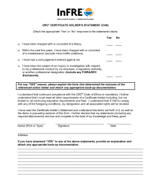 Fillable Online CRC CERTIFICATE HOLDER'S STATEMENT (CHS) ... Fax Email ...