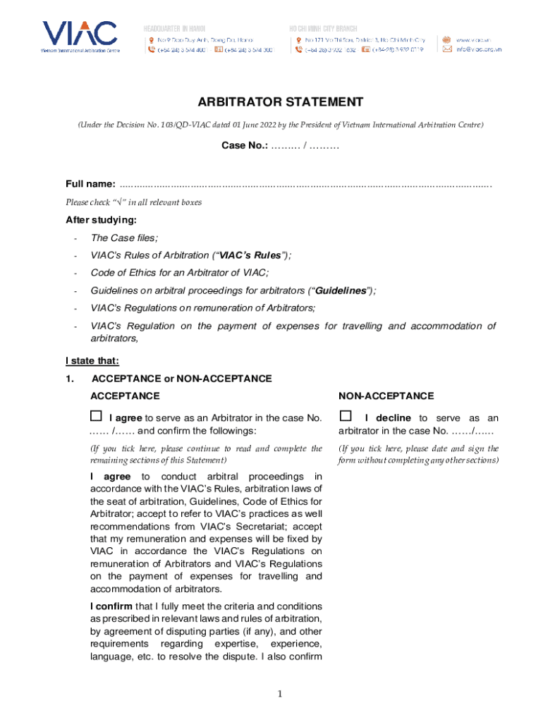 Fillable Online ARBITRATOR STATEMENT Fax Email Print - pdfFiller