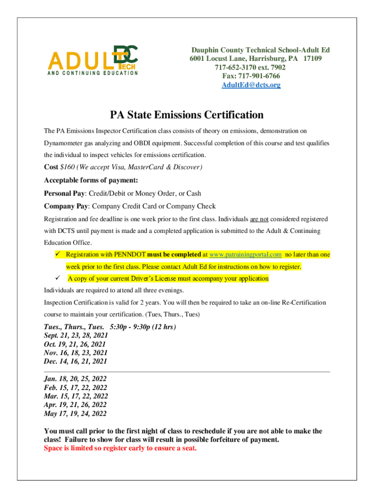 Fillable Online DCTS - PA State Emissions Certification Fax Email Print ...