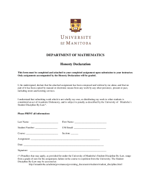 Fillable Online home cc umanitoba DEPARTMENT OF MATHEMATICS Honesty Declaration Fax Email Print ...