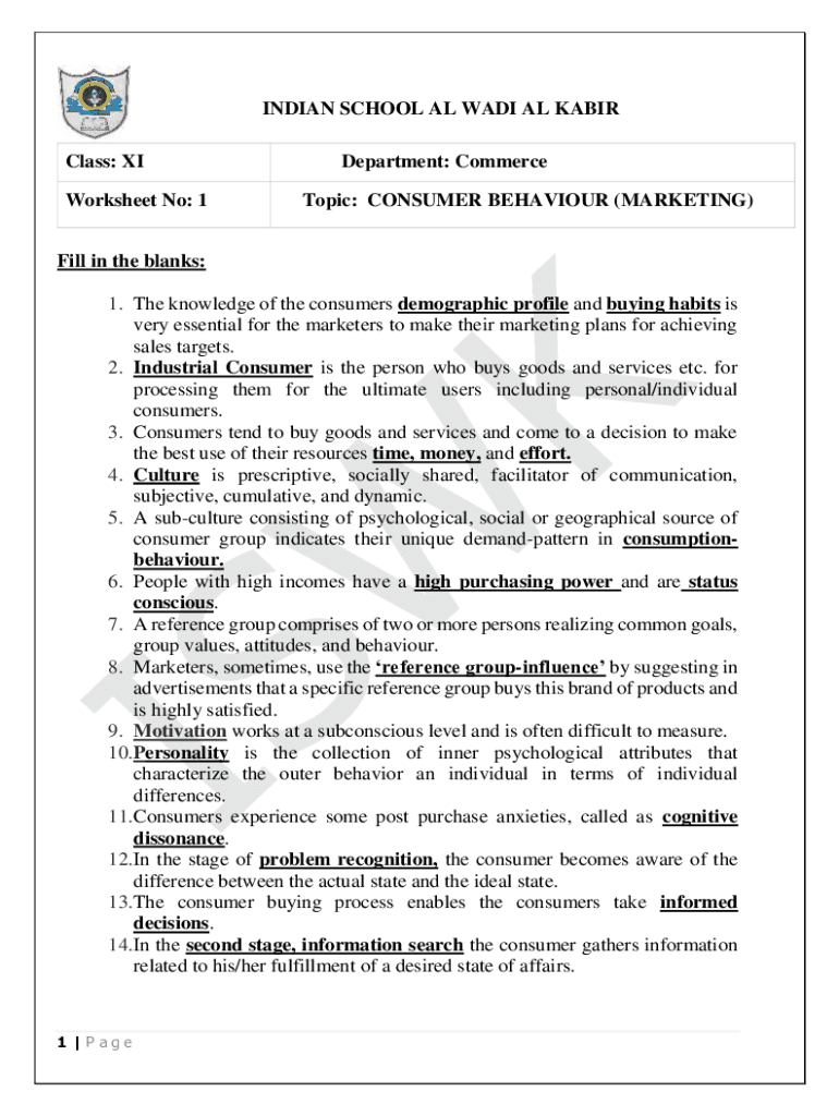 Fillable Online Commerce Worksheet No: 1 Topic: CONSUMER ... Fax Email ...