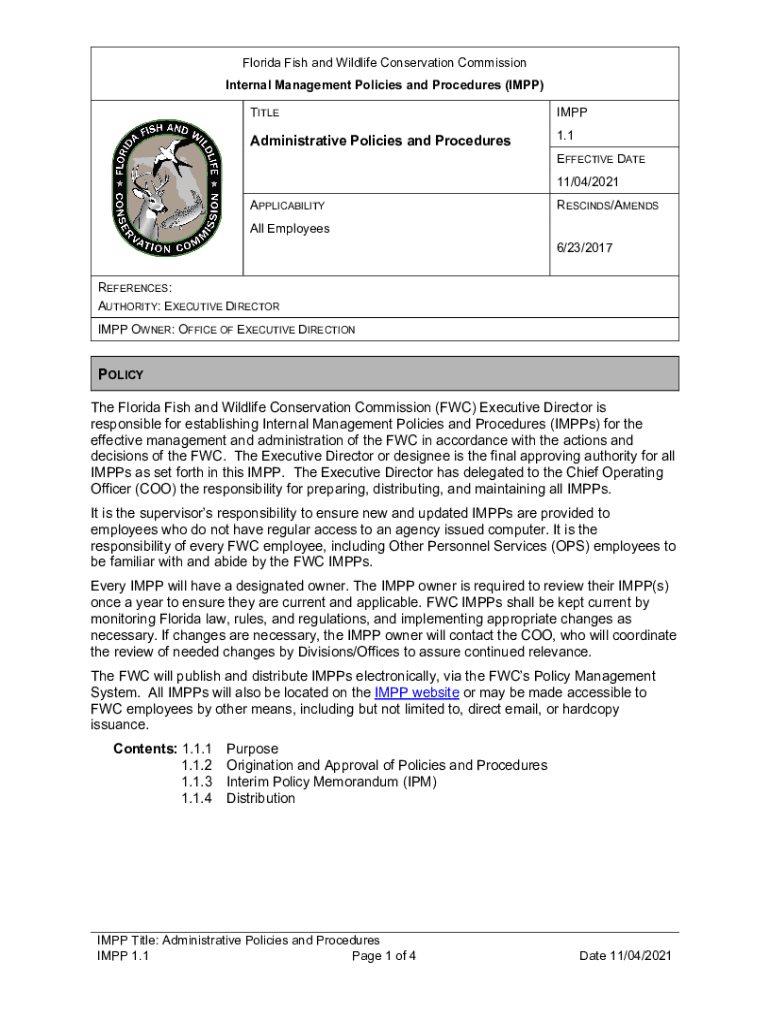 Fillable Online Administrative Policies and Procedures The Florida Fish ... Fax Email Print ...