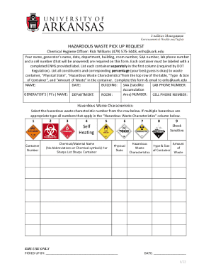 Fillable Online HAZARDOUS WASTE PICK UP REQUEST Self Heating Fax Email Print - pdfFiller