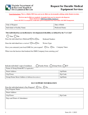 Fillable Online dbhds virginia Request for Durable Medical Fax Email Print - pdfFiller