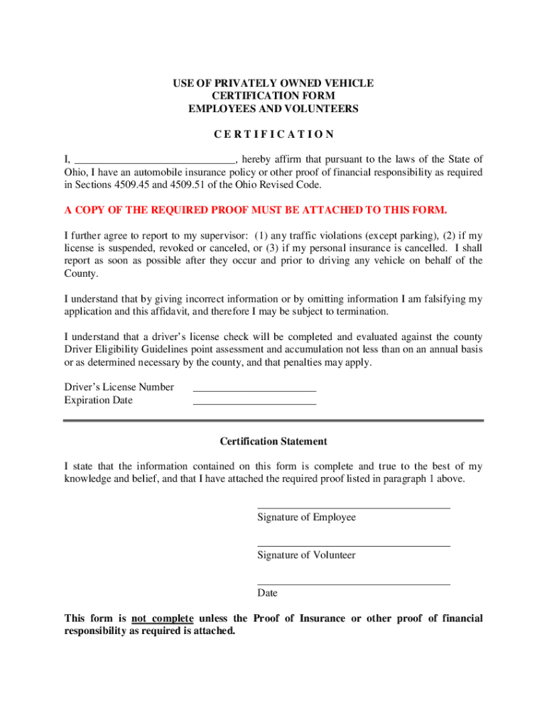 Fillable Online use of privately owned vehicle affidavit form - Geauga ...