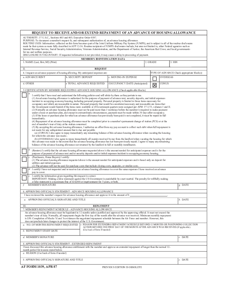 Fillable Online Af Form 1039 - Fill and Sign Printable Template Online ...