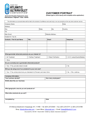 Fillable Online Atlantic Ultraviolet Corporation Customer Inquiry Form Fax Email Print - pdfFiller