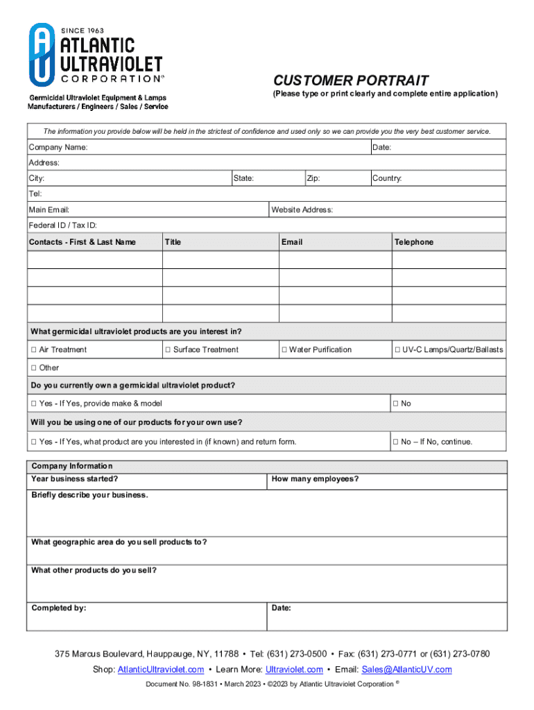 Fillable Online Atlantic Ultraviolet Corporation Customer Inquiry Form ...