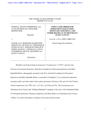 Fillable Online Stipulated Order For Permanent injunction, Monetary ...