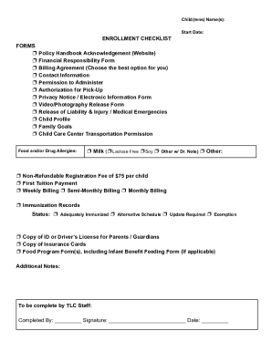 Fillable Online ENROLLMENT CHECKLIST FORMSPolicy Handbook ... Fax Email ...