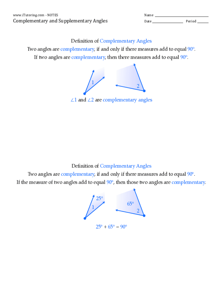 Fillable Online What is the definition of Complementary Angles? Fax ...