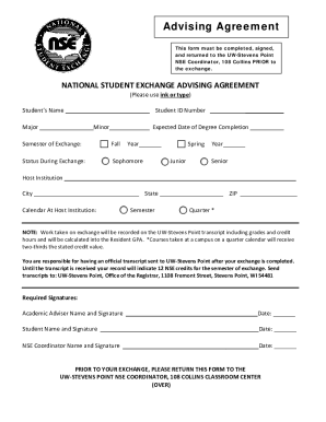 Fillable Online National Student Exchange (NSE) Advising Agreement Fax ...