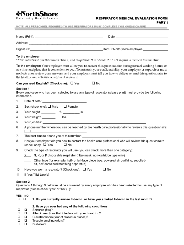 Fillable Online respirator medical evaluation form part i Fax Email ...