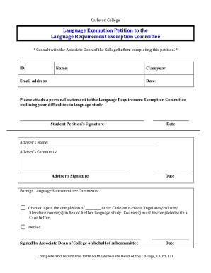 Fillable Online Language Requirement ExemptionOffice of the Provost Fax ...
