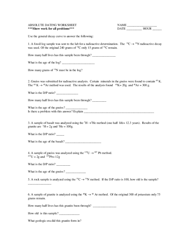 Fillable Online Absolute Dating Problems Worksheet Fax Email Print ...