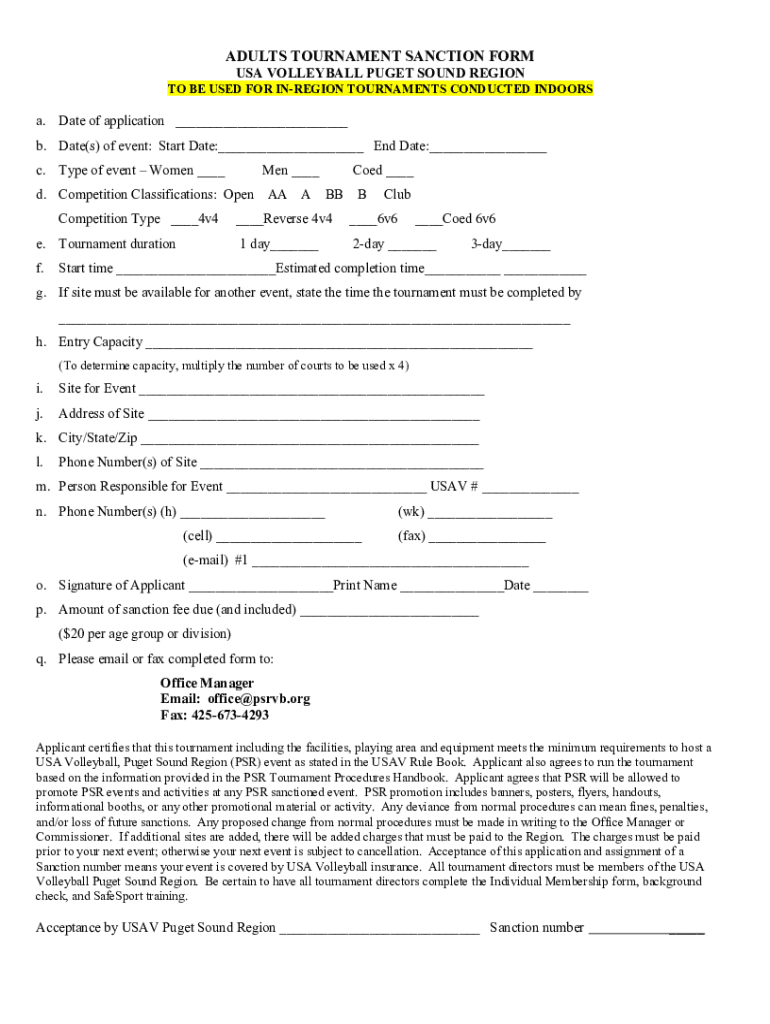 Fillable Online ADULTS TOURNAMENT SANCTION FORM Fax Email Print - pdfFiller