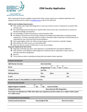 Fillable Online CEM Faculty Application and Profile Fax Email Print ...