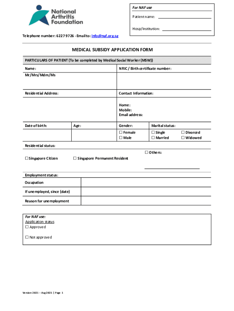 Fillable Online 6. REVISED NAF MEDICAL SUBSIDY APPLICATION FORM v1.1 ...