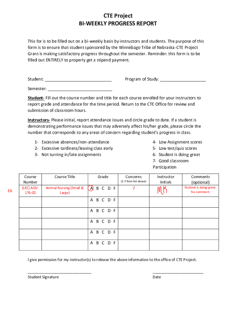 Fillable Online CTE Project BI-WEEKLY PROGRESS REPORT Fax Email Print ...