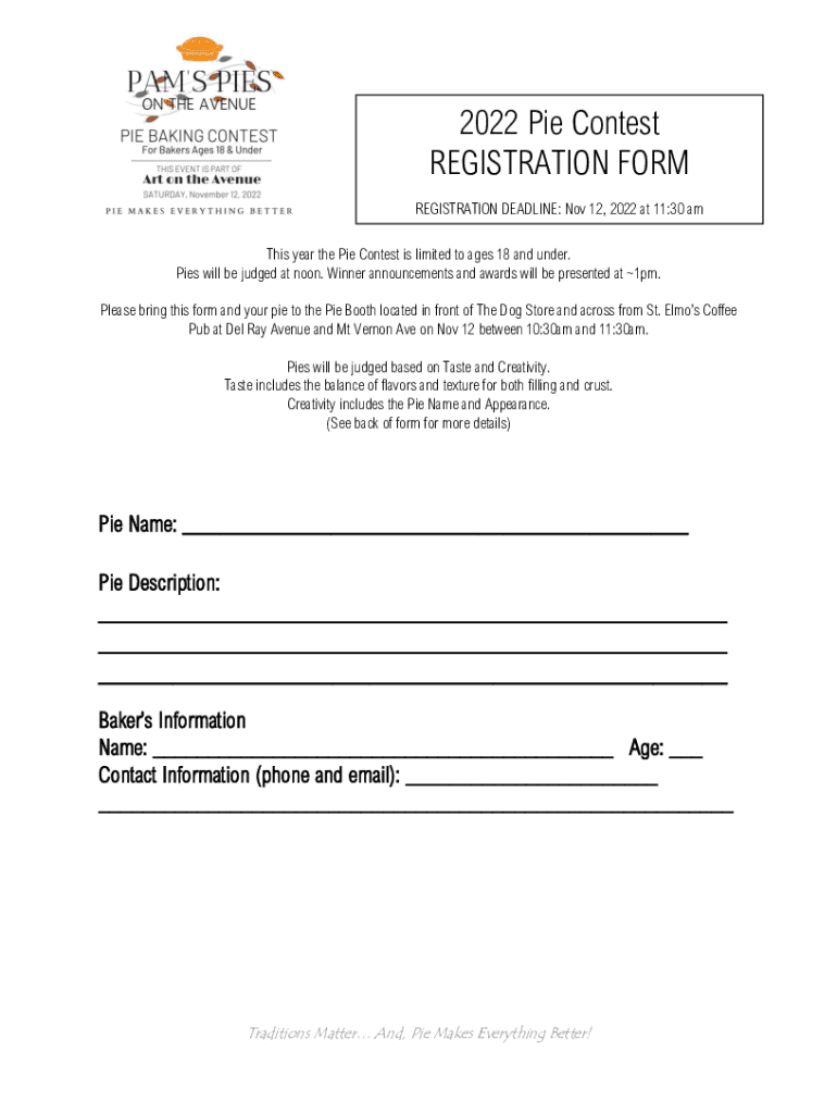 Fillable Online Pie Baking Contest Registration Form Fax Email Print ...