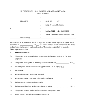Fillable Online Local Rule 11(I) Form for Rule 26(F) Rpt of Parties0 ...