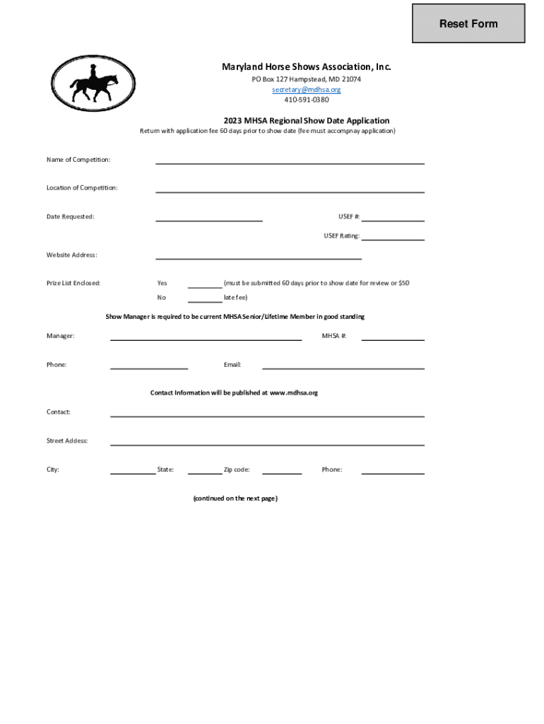 Fillable Online 2023-MHSA-Regional-Show-Application. ... Fax Email ...