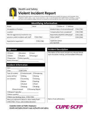 Fillable Online Workplace Violence Incident Report Form Fax Email Print ...