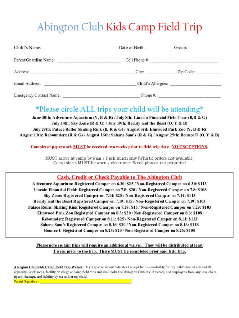 Fillable Online Summer Camp policies, procedures and frequently asked ...