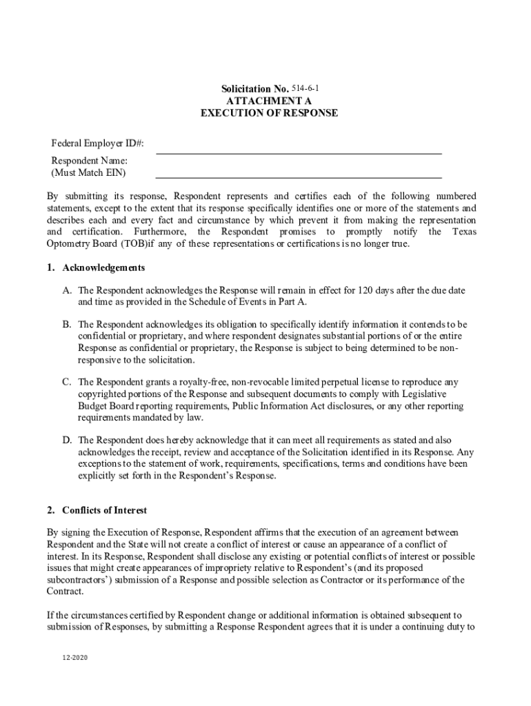 Fillable Online Solicitation No. ATTACHMENT A EXECUTION OF RESPONSE Fax Email Print - pdfFiller