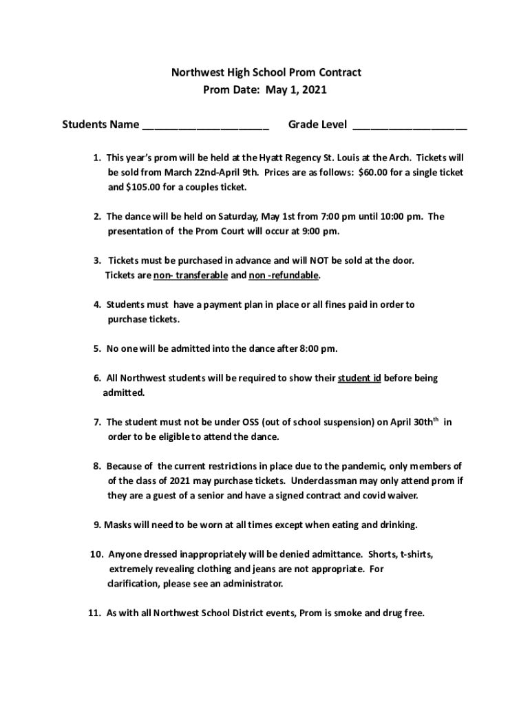 Fillable Online Northwest High School Prom Contract Fax Email Print ...