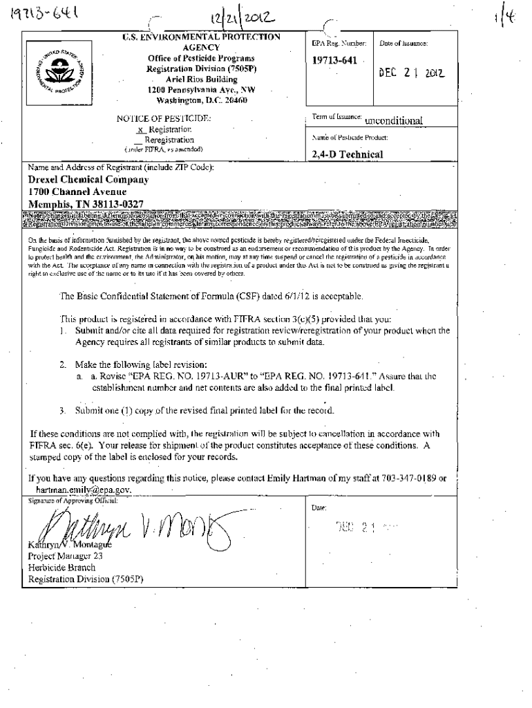 Fillable Online US EPA, Pesticide Product Label, DREXEL 2,4-D TECHNICAL ...