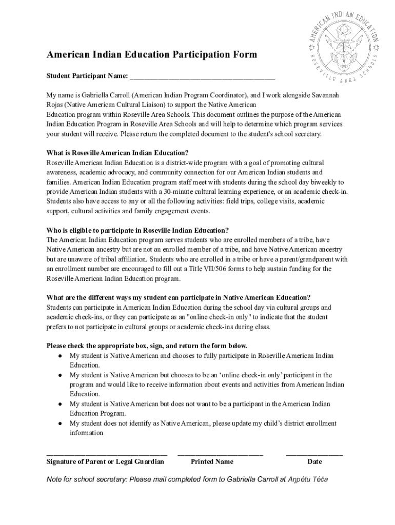Fillable Online American Indian Education Participation Form.docx Fax ...