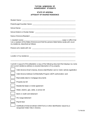 Fillable Online Nonresident Student Affidavit of Shared Residence Fax Email Print - pdfFiller