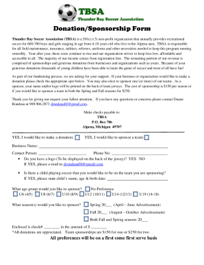 Fillable Online TBSA Donation-Sponsorship Form Fax Email Print - pdfFiller