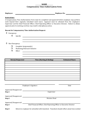 Fillable Online CDBG-DR Comp Time Authorization Form. CDBG-DR Comp Time ...