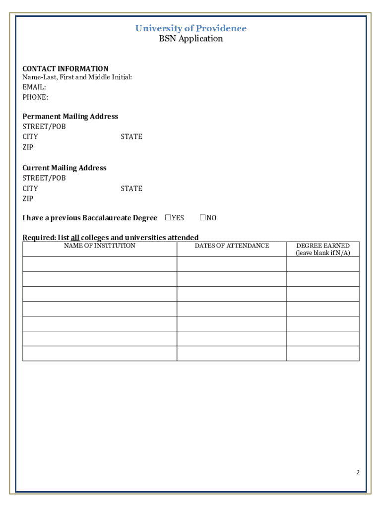 Fillable Online Nursing Application DetailsAdmissionProvidence College ...