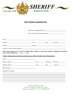 Fillable Online Sheriff Complaint Form - Columbia County Fax Email ...