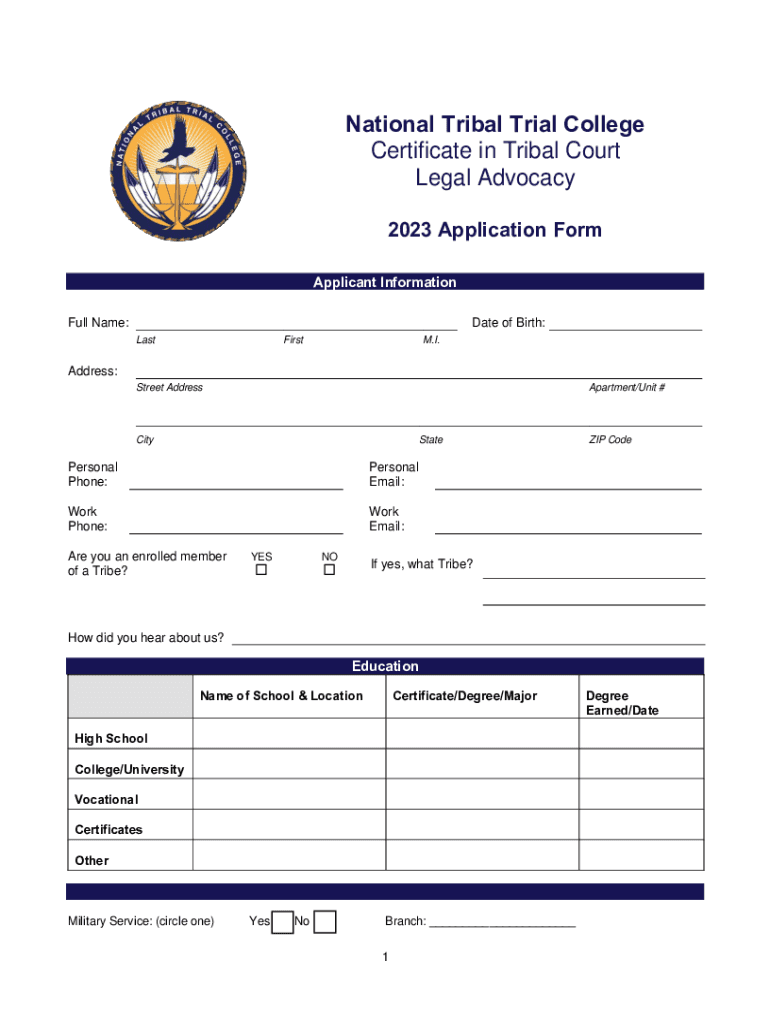 Fillable Online NTTC CERTIFICATE IN TRIBAL COURT LEGAL ... Fax Email ...
