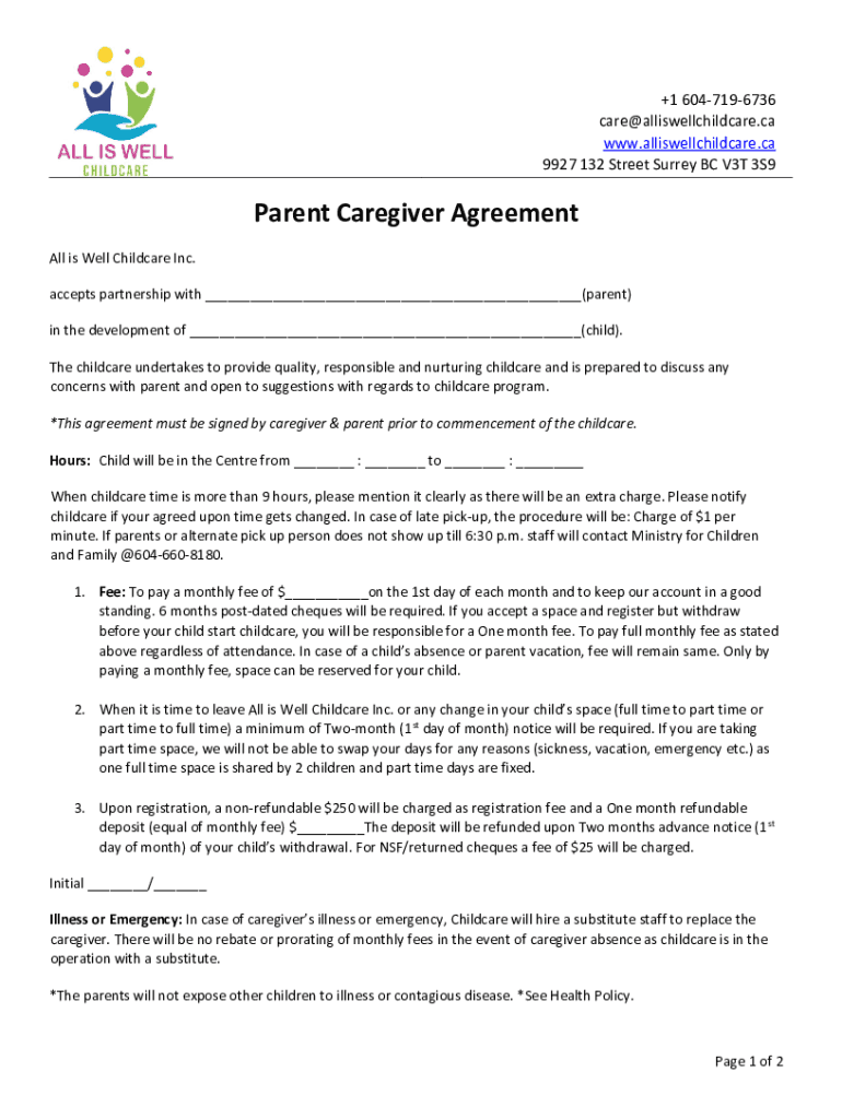 Fillable Online Parent Caregiver Agreement Fax Email Print - pdfFiller
