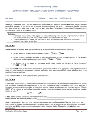 Fillable Online Certification of Homeless Status for ... Fax Email ...