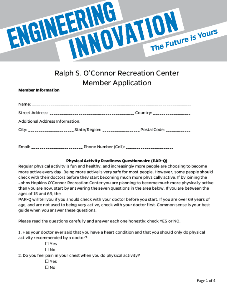 Fillable Online Ralph S. O'Connor Recreation Center Member Application ...