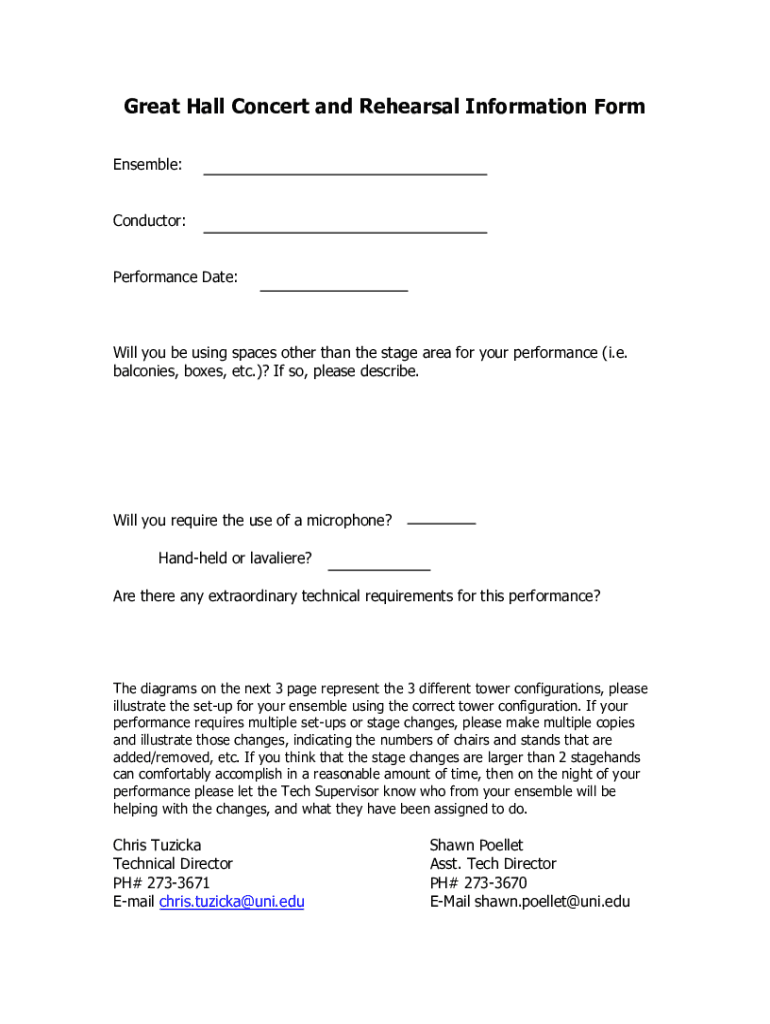 Fillable Online music uni Great Hall Concert and Rehearsal Information ...
